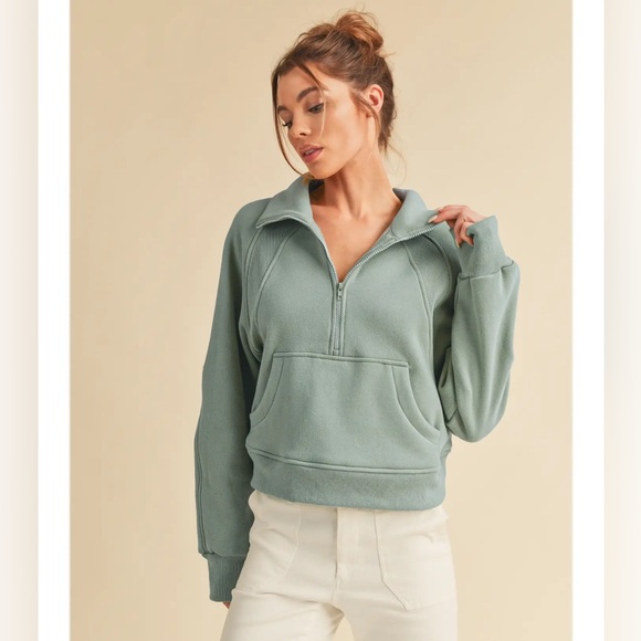 AEMI+CO | Tops | Aemi Co Dove Funnel Neck Half Zip In Pale Blue | Poshmark
